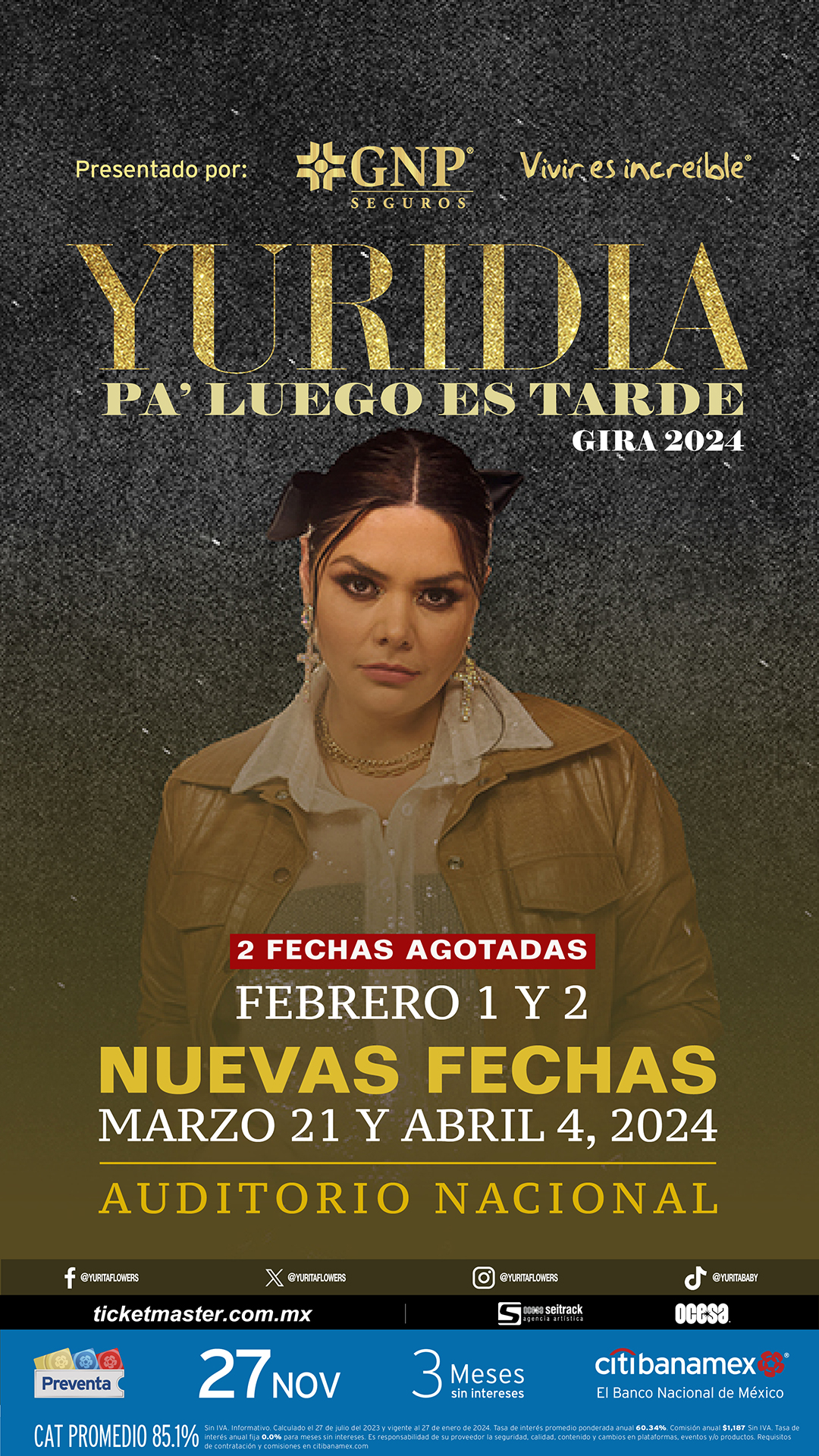 Chilango - Yuridia anuncia nuevas fechas en el Auditorio Nacional de CDMX