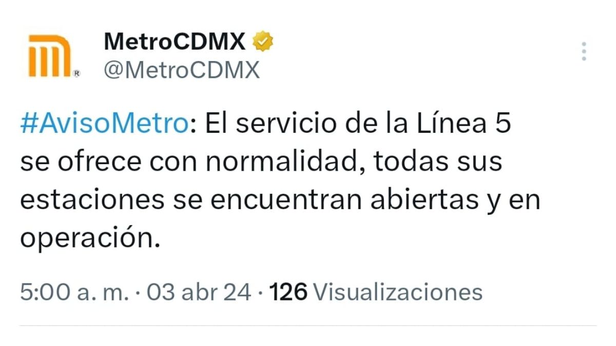 Chilango - Línea 5 del Metro CDMX ya funciona hoy 3 de abril tras volcadura