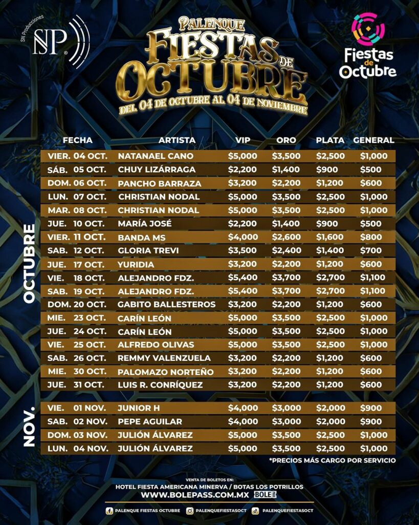 Chilango - Palenque Fiestas de Octubre 2024: artistas, fechas y boletos