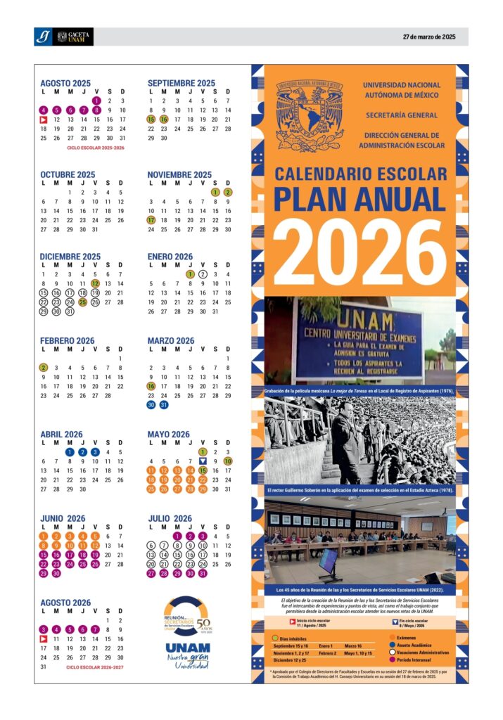 Chilango - Calendario UNAM 2025-2026: inicio de clases, vacaciones y feriados